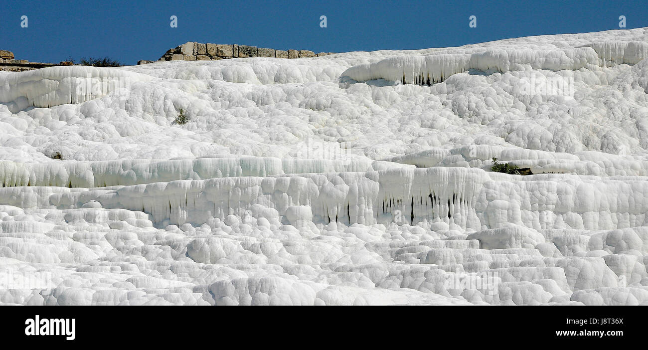 turkey, limestone, thermal spring, pale, bright, pure white, snow white ...