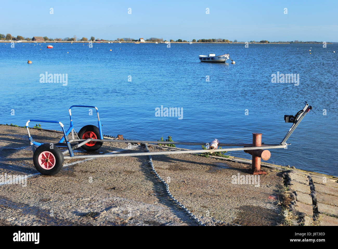 blue, wheels, metal, trailer, boat, empty, sailing, water, rowing boat ...