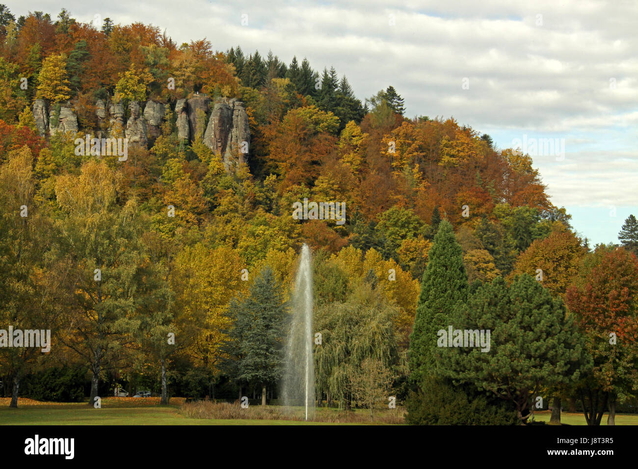 rock, fountain, black forest, spa gardens, park, rock, fountain, black ...