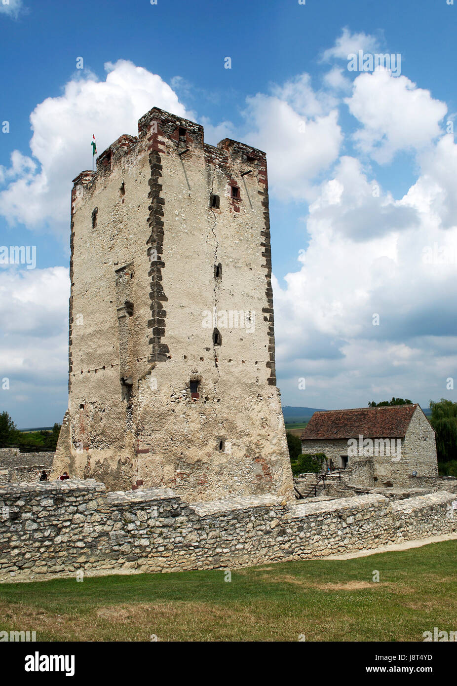 tower, wall, ruins, hungary, castle, chateau, blue, tower, detail ...