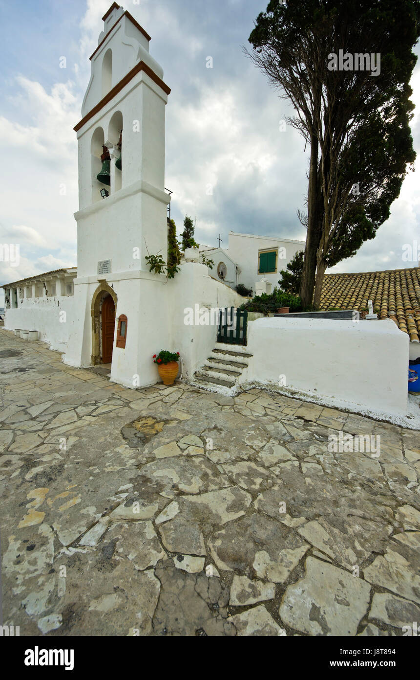 church, monastery, convent, salt water, sea, ocean, water, corfu, blue ...