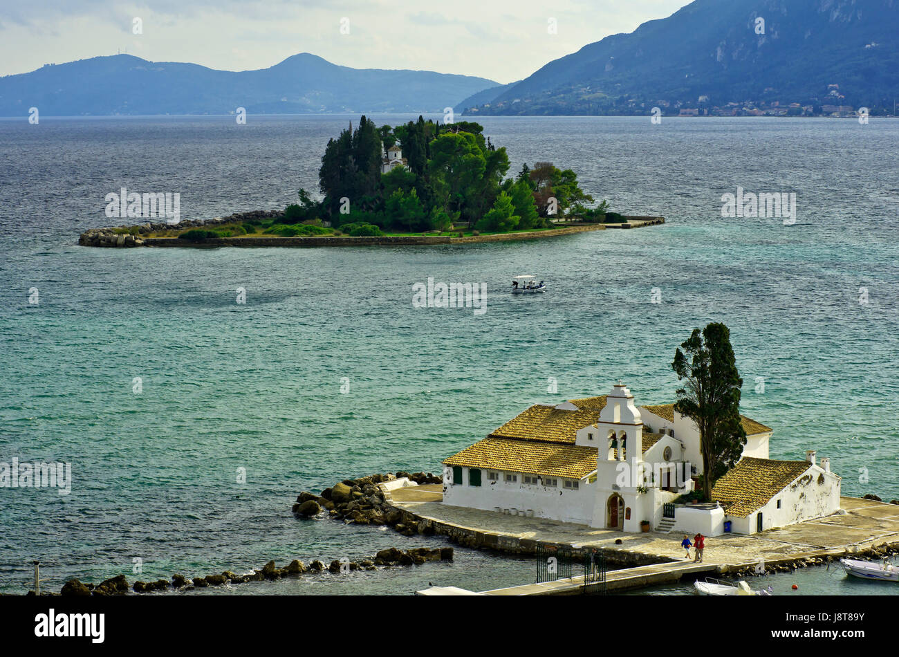 church, monastery, convent, salt water, sea, ocean, water, corfu, blue ...