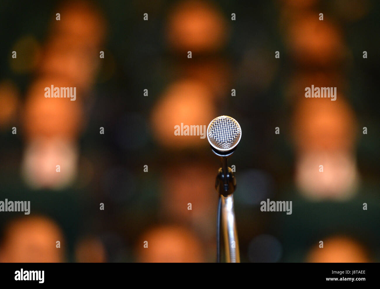 microphone in concert hall or conference room Stock Photo - Alamy