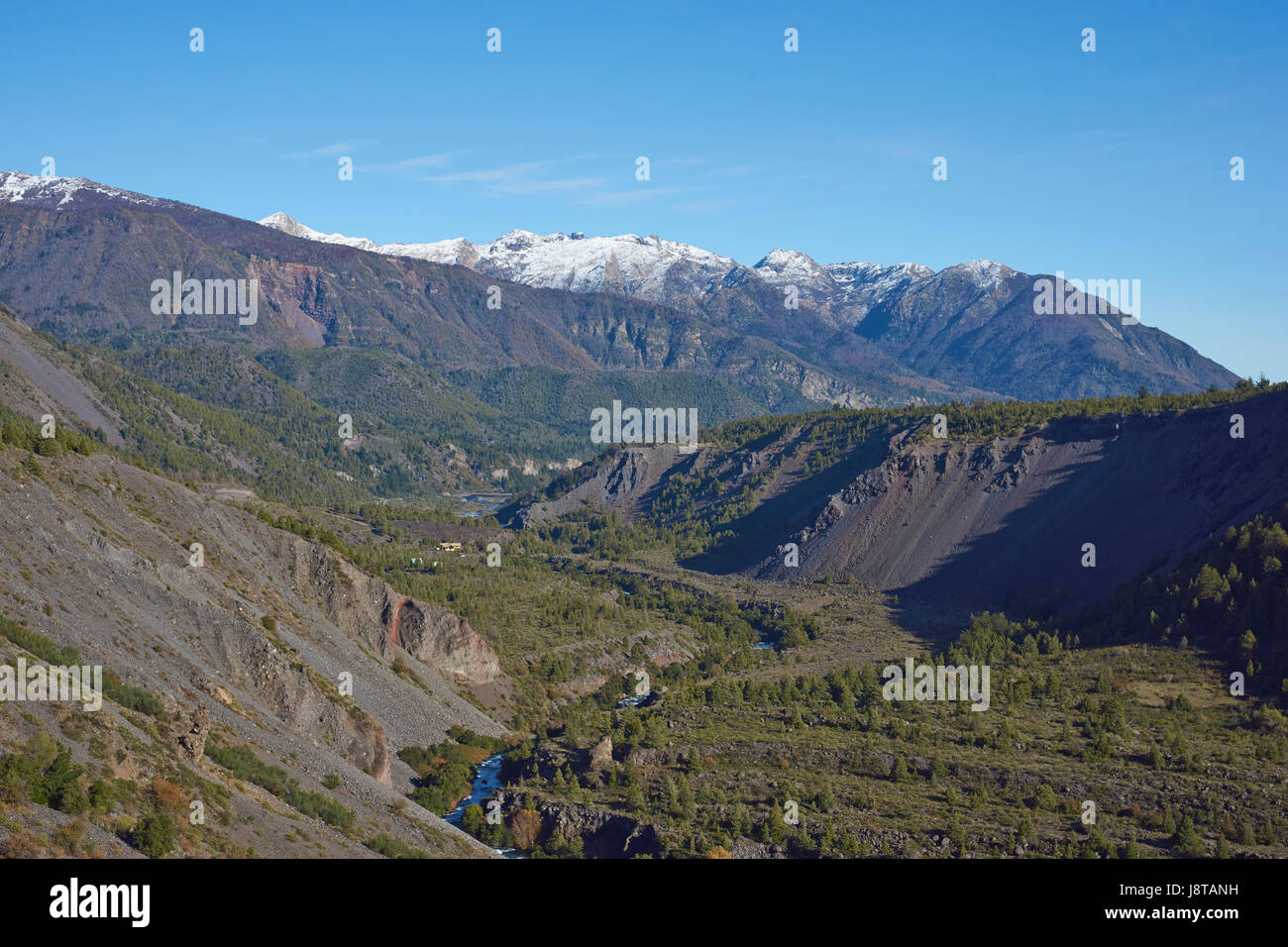Forested valley of the River Laja as it flows through Laguna de Laja ...