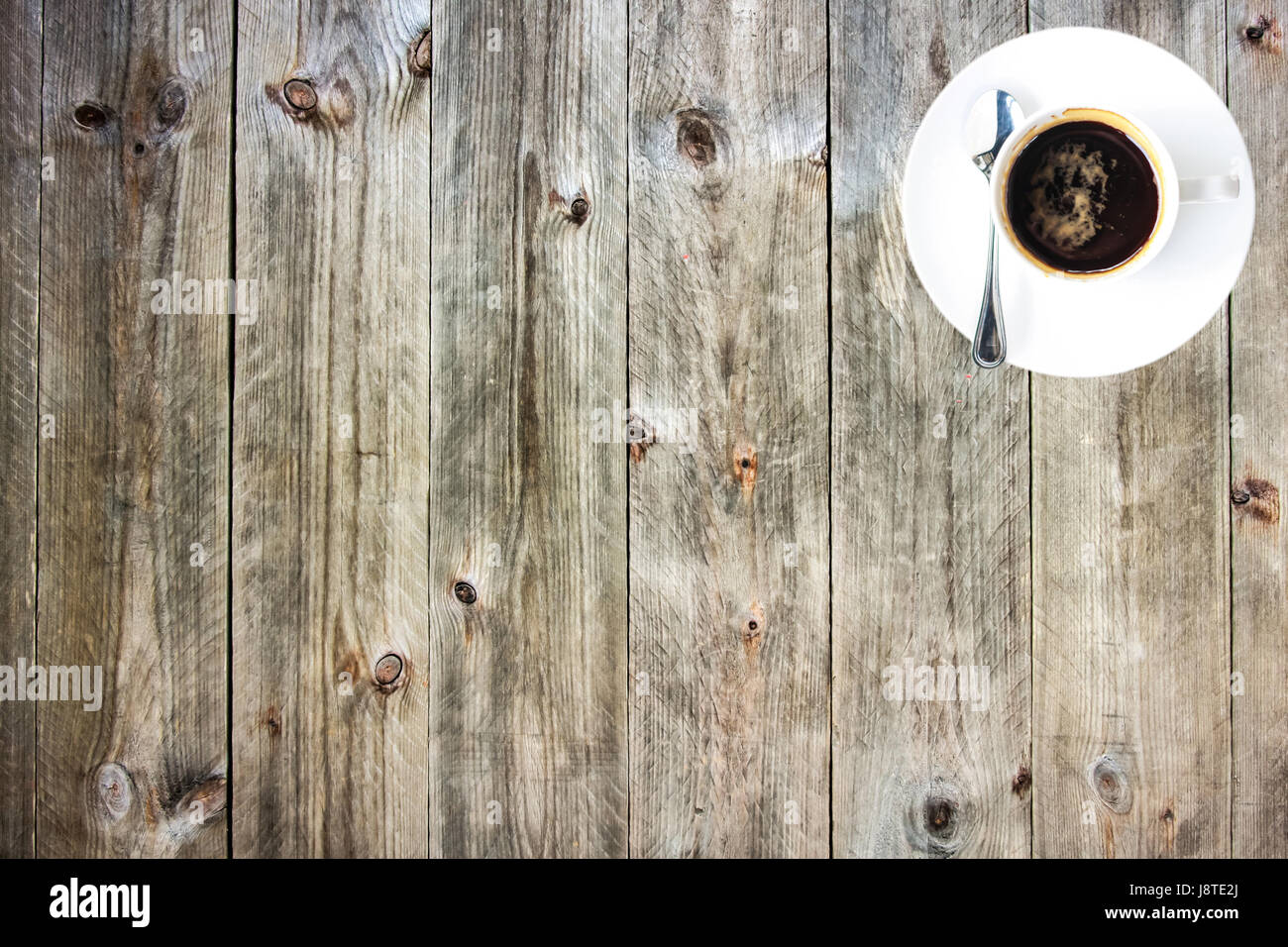 Top view of cup of coffee on natural wood texture background Stock ...