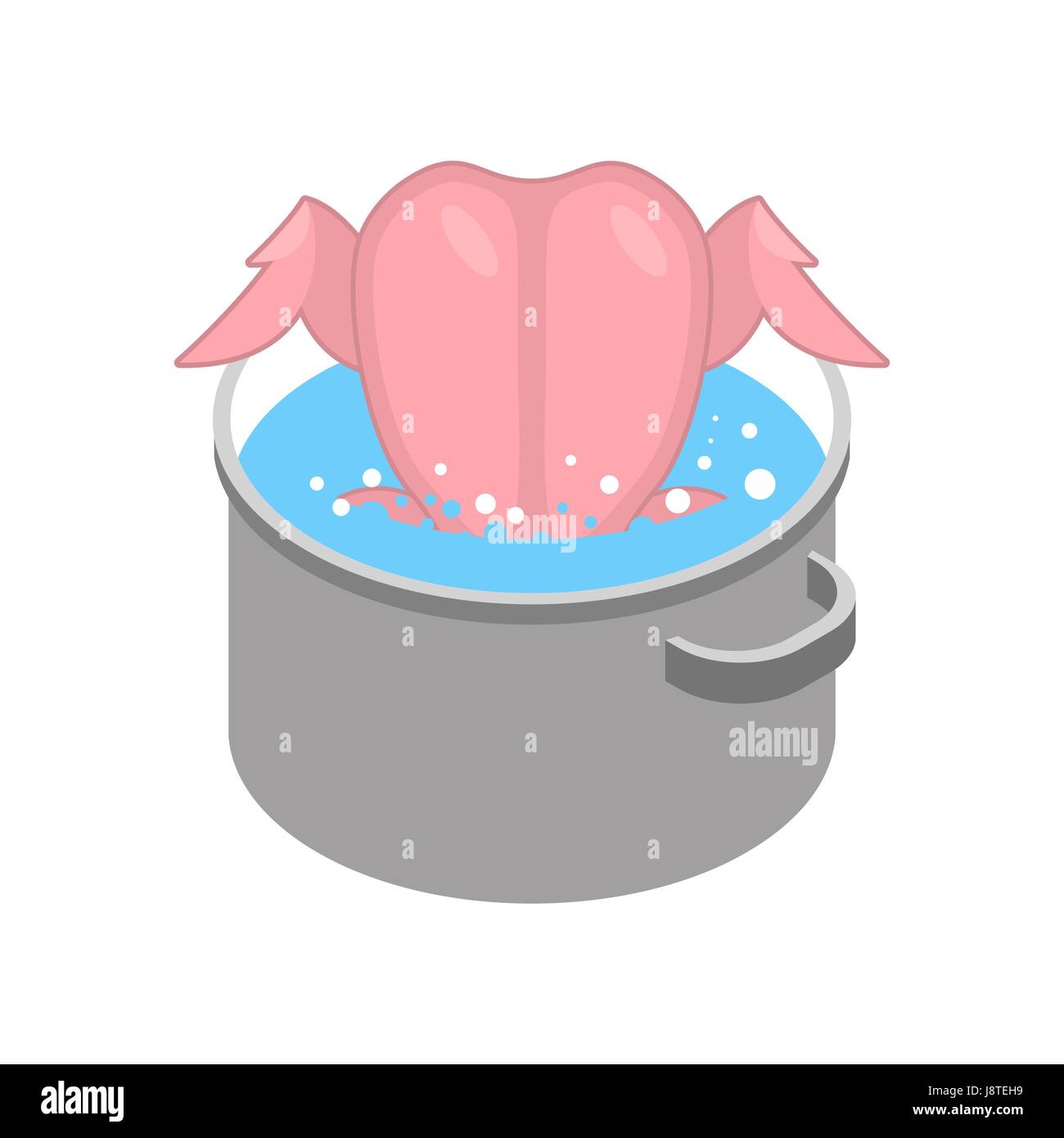 Boil chicken in saucepan. Bird and saucepan on white background Stock ...