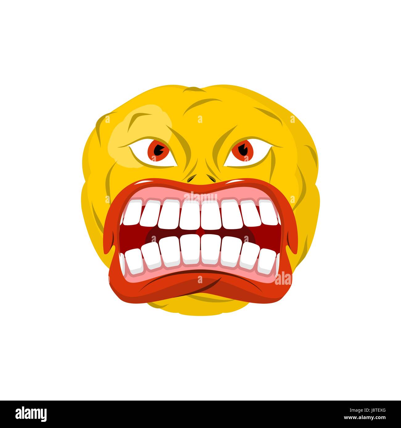 Emoticon screams. Open mouth and teeth. Crazy Emoji. emotion yell. Yellow ball head Stock Vector ...