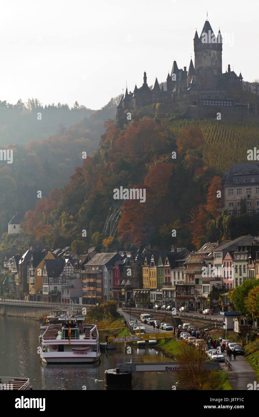 tower, mosel, castle wall, blue, tower, flow, green, tourism ...