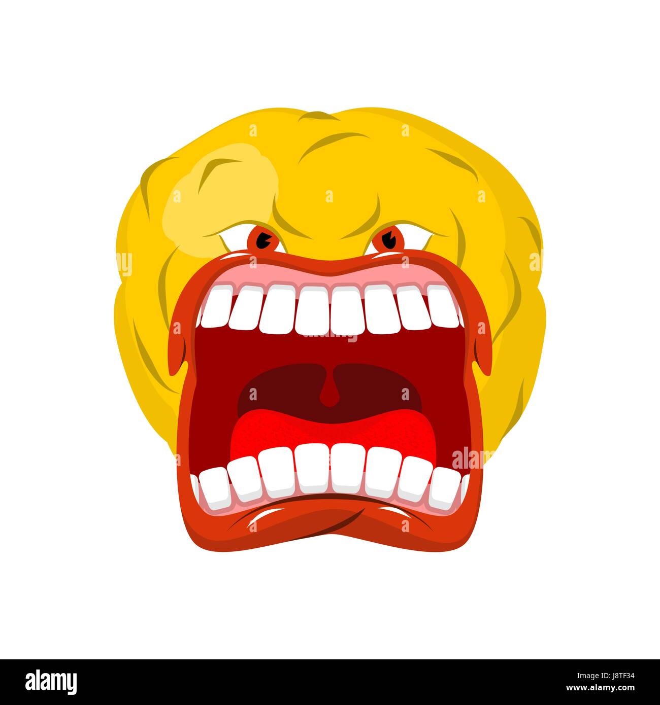 Emoticon screams. Open mouth and teeth. Crazy Emoji. emotion yell. Yellow ball head Stock Vector ...