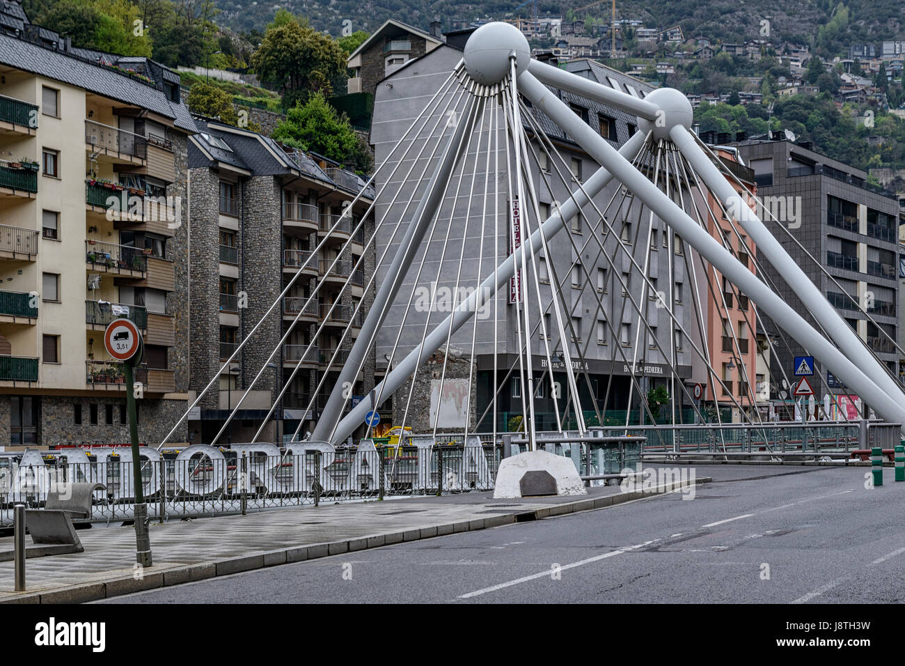 Bridge Pont de Paris crossing the river Gran Valira, Andorra La Vella ...