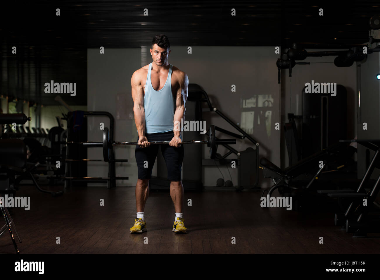 Healthy Man Working Out Biceps In A Fitness Center Gym Stock Photo - Alamy