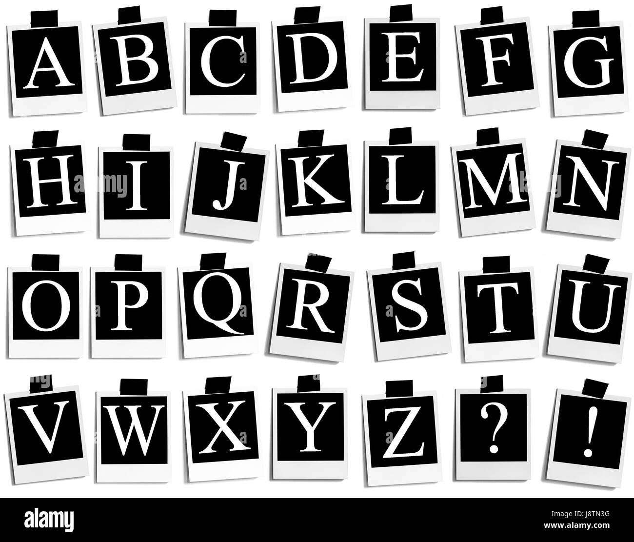 abc on polaroid - a-z small - white background Stock Photo - Alamy