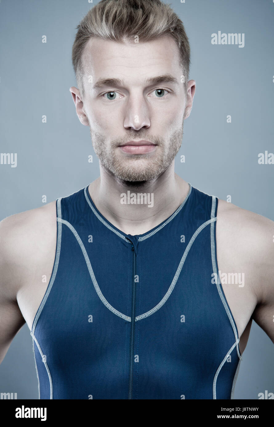 portrait, upper part of the body, sportsman, float, swimmer, man, blue ...