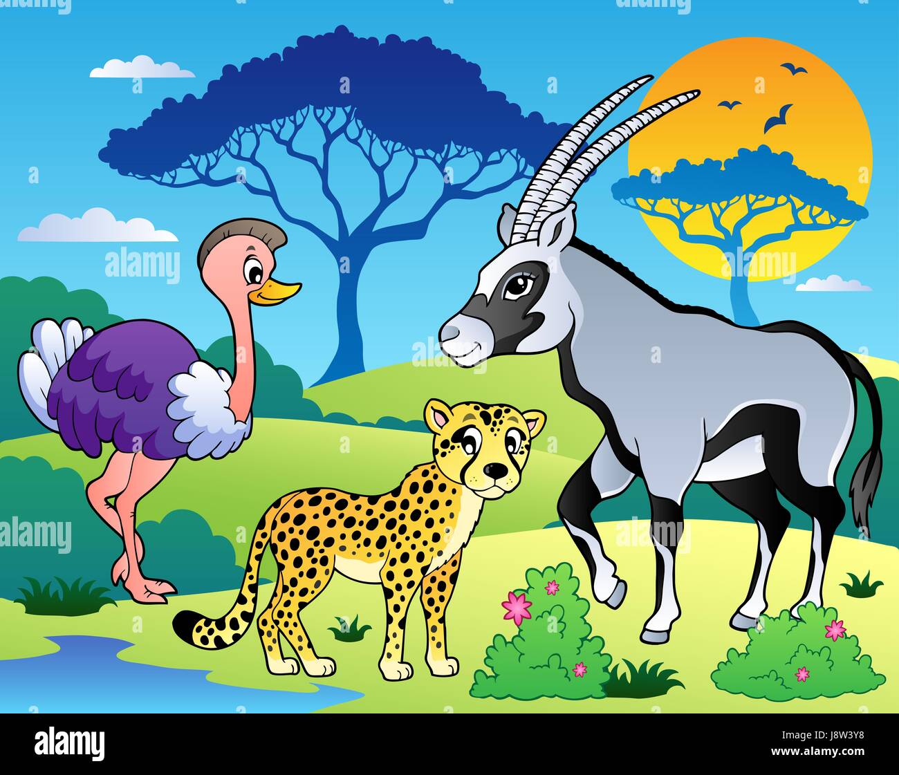 Ostrich bird safari animals cartoon hi-res stock photography and images ...