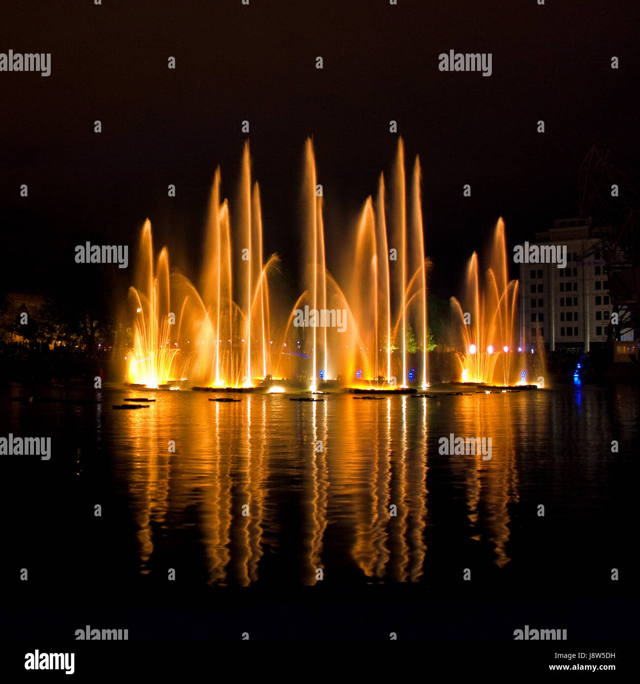 night, nighttime, lights, fountain, spray, upward, shooting ...