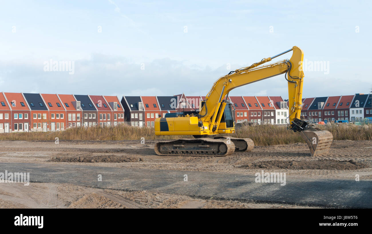 excavator, dozer, construction, build, houses, isolated, modern ...