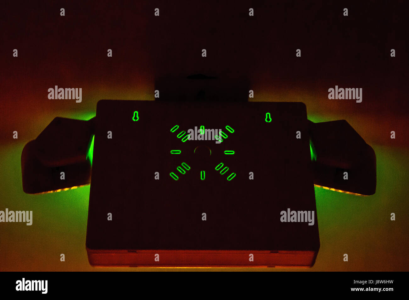 Illuminated exit sign in hotel, rear view Stock Photo - Alamy