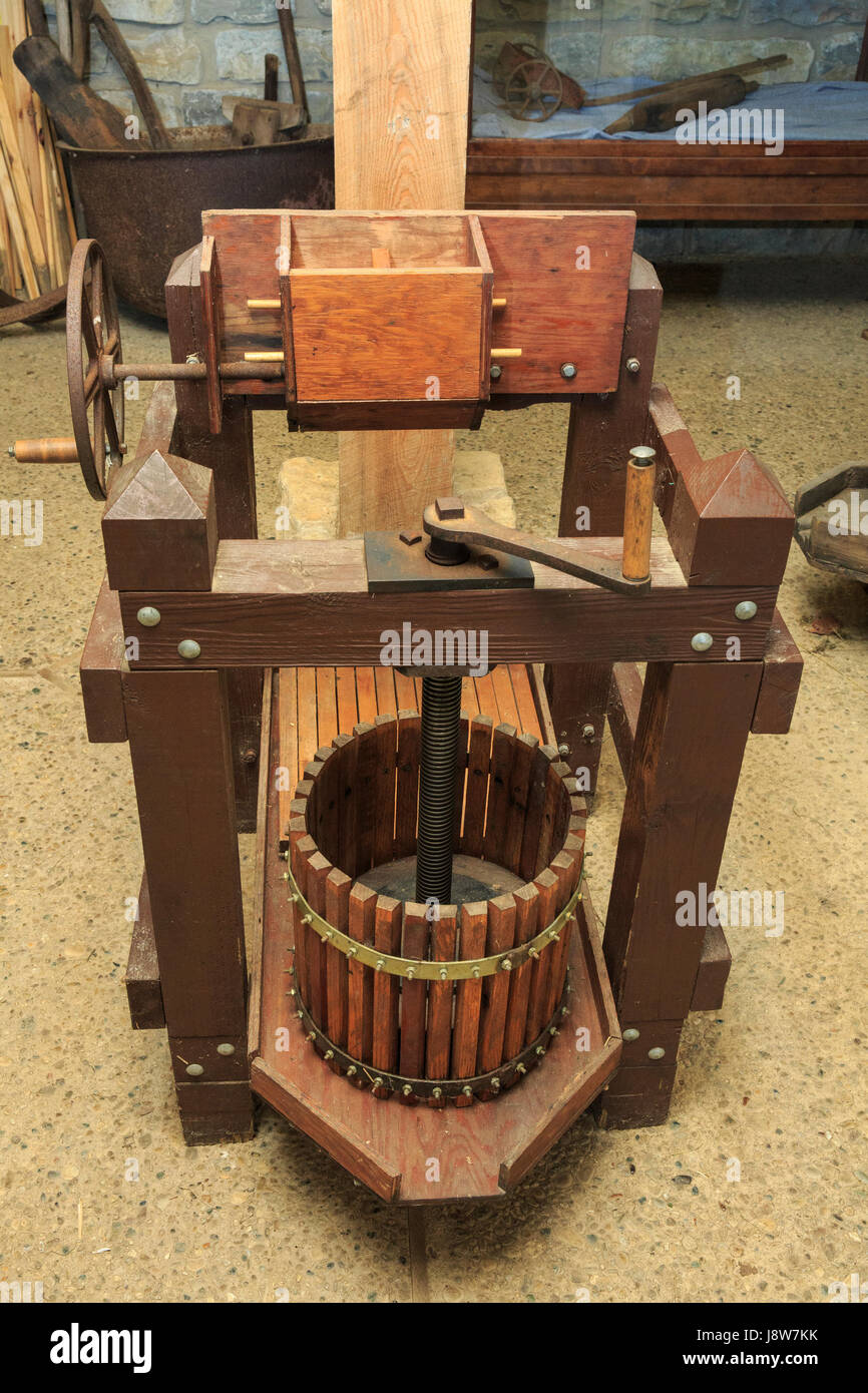 Mechanical fruit press on display at Hueston Woods State Park Stock ...