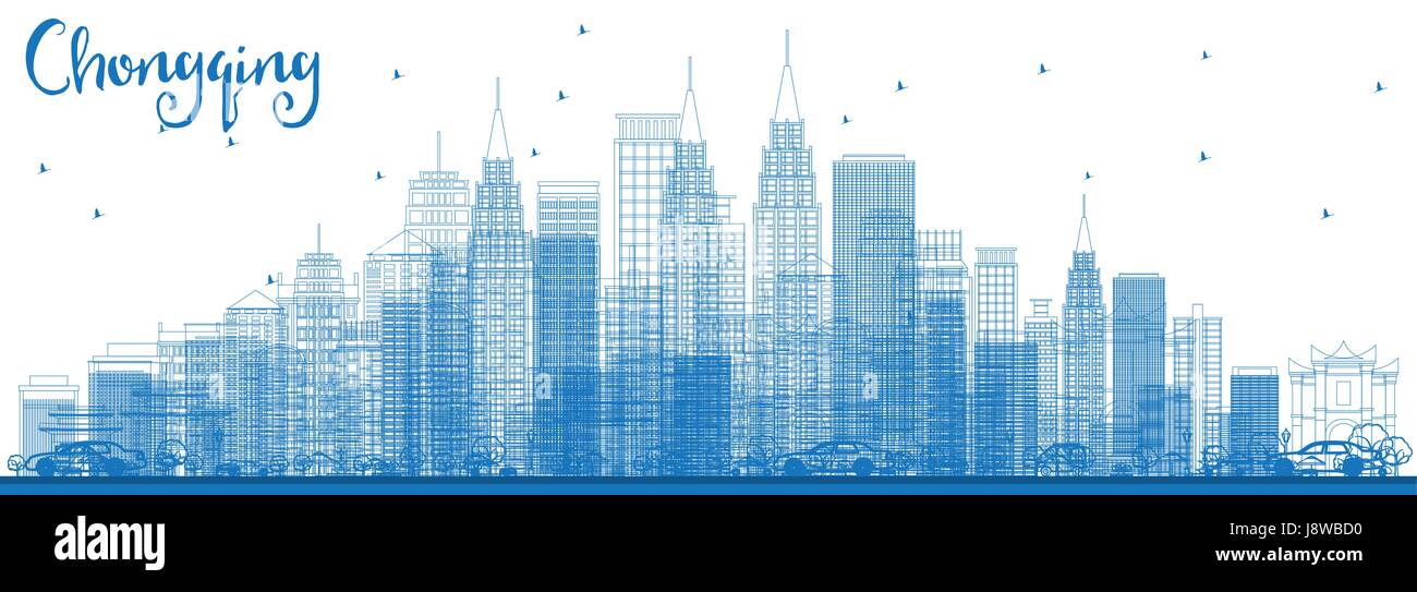 Outline Chongqing Skyline with Blue Buildings. Vector Illustration ...