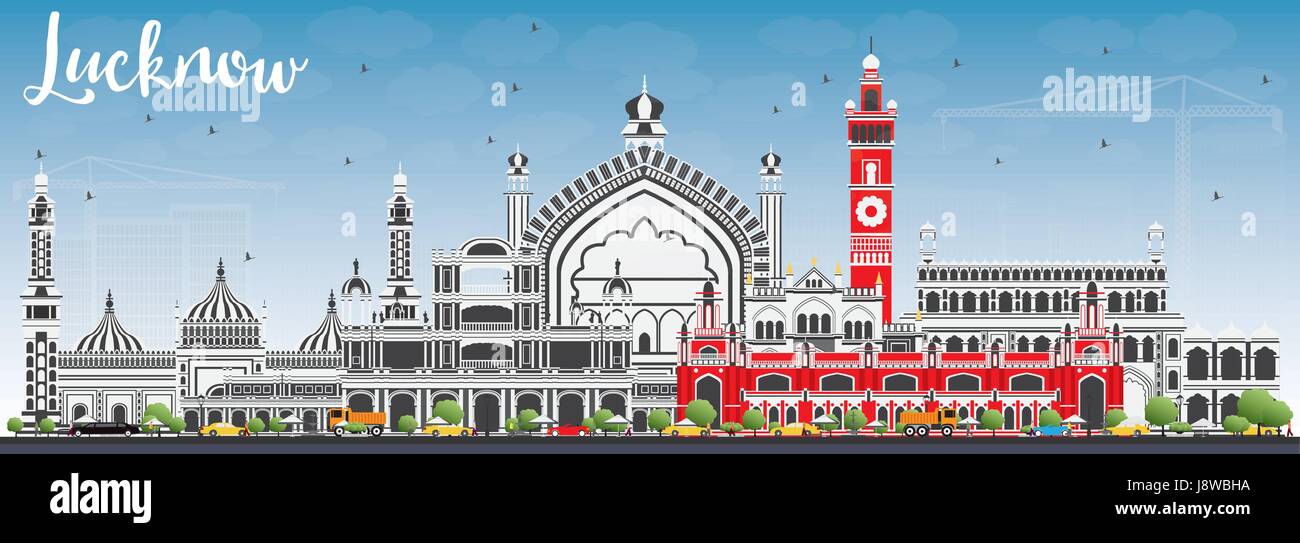 Lucknow Skyline with Gray Buildings and Blue Sky. Vector Illustration ...