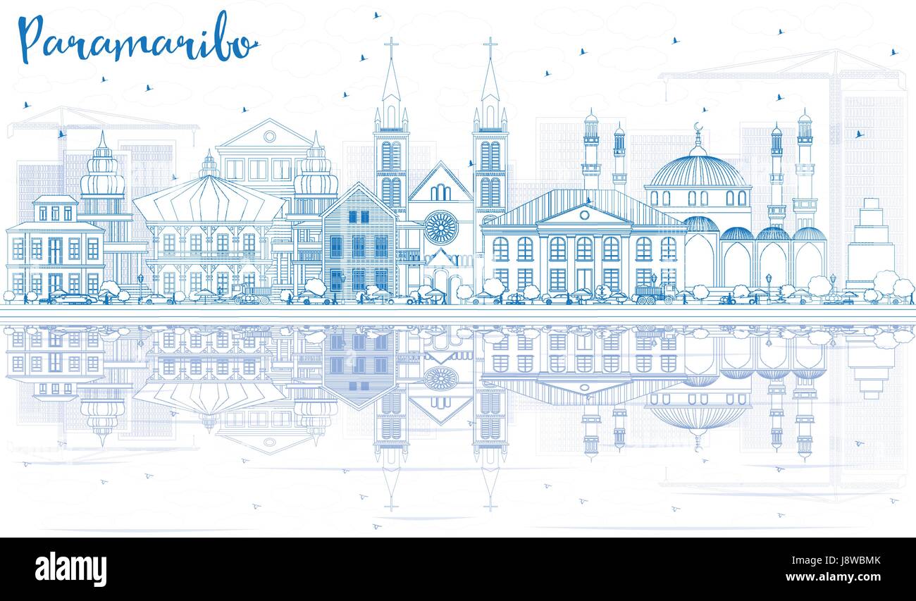 Outline Paramaribo Skyline with Blue Buildings and Reflections. Vector ...