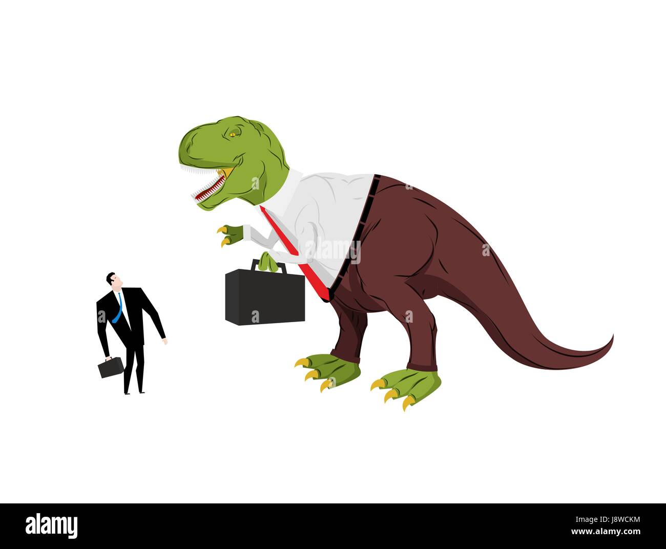 Dinosaur boss screaming at subordinate. Angry Dino Chief with case. Prehistoric dinosaur ...