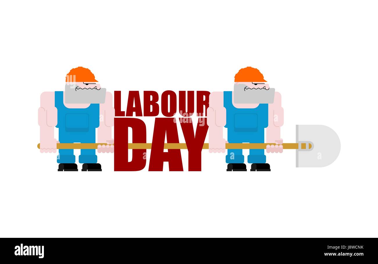 Labor Day logo. Workers and shovels. Sign for holiday. Hand tools for ...