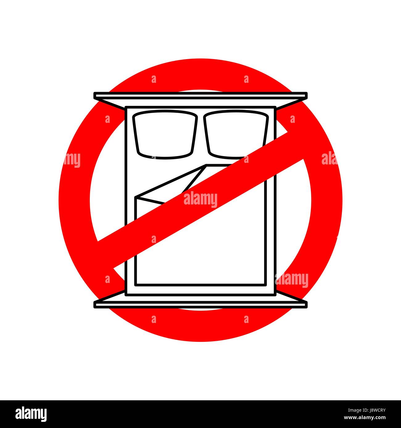 Stop to sleep. It is forbidden to sleeping. Strikethrough bed on red ...