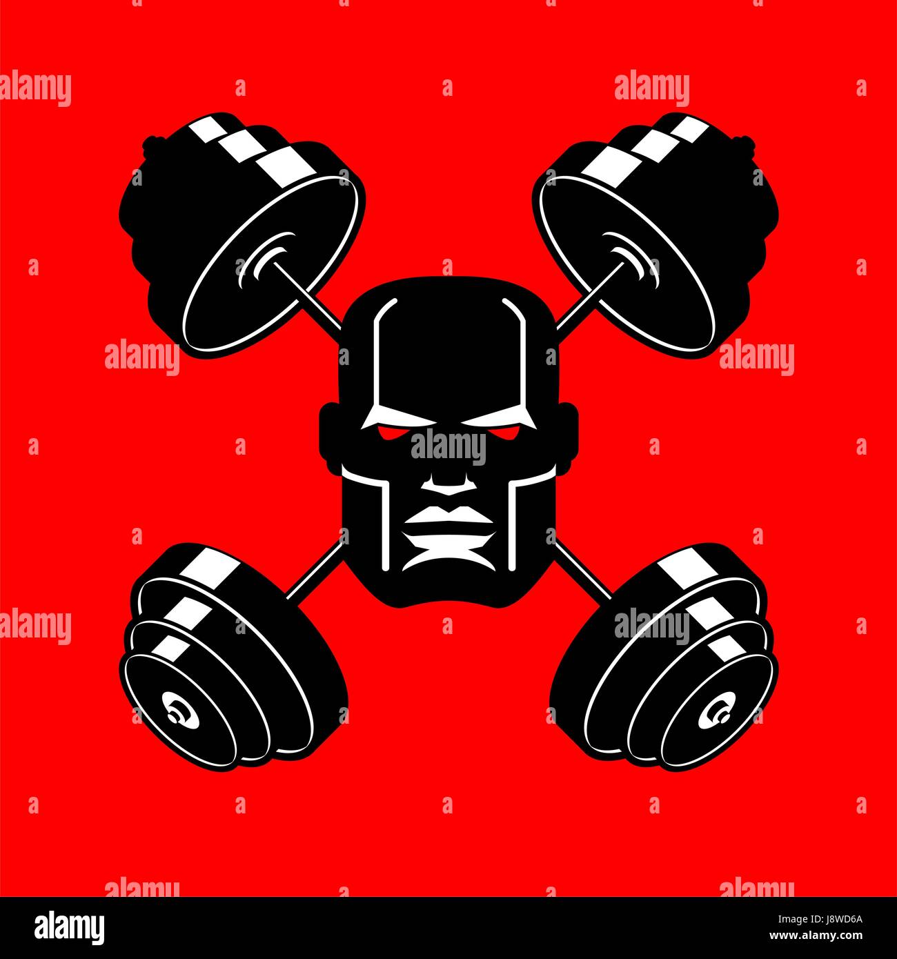 Barbell Crossed Emblem For Gym Head Of Bodybuilder Sign Sports