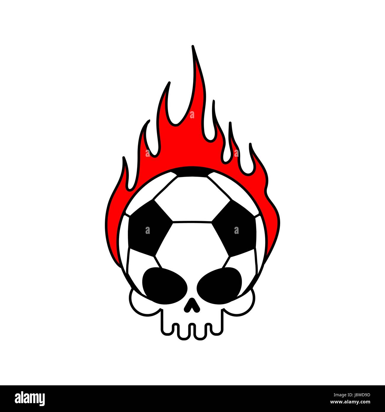 Skull soccer ball and fire. Football skeleton head. Emblem for sports ...