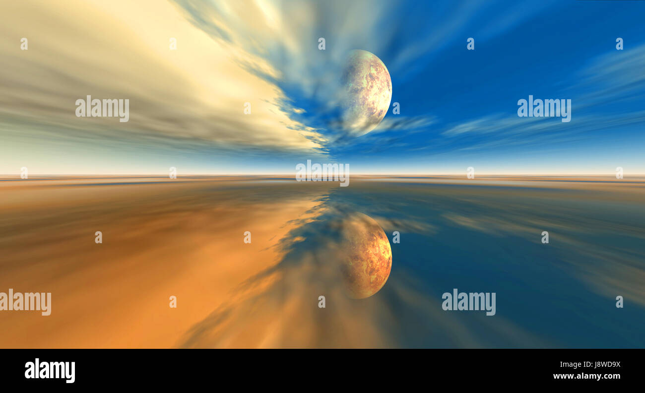 blue, horizon, space, science, moon, dream, reflection, fantasy ...