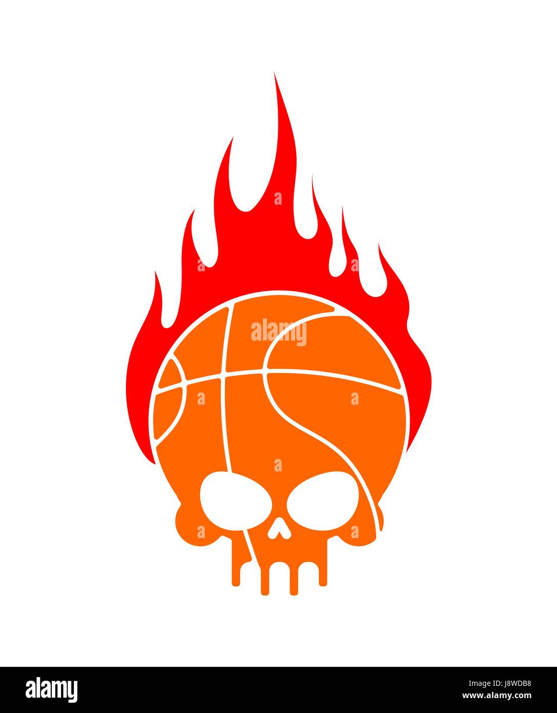 Skull basketball and fire. Ball is head of skeleton. Emblem for sports ...