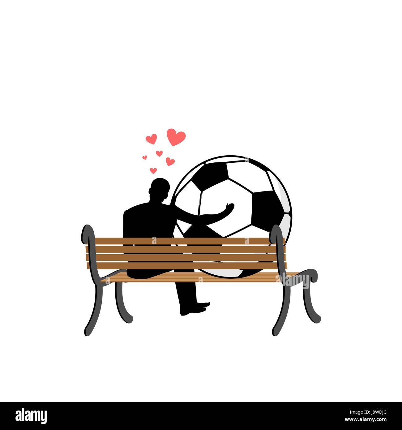 Lover Soccer. Guy and football ball sitting on bench. Romantic date ...