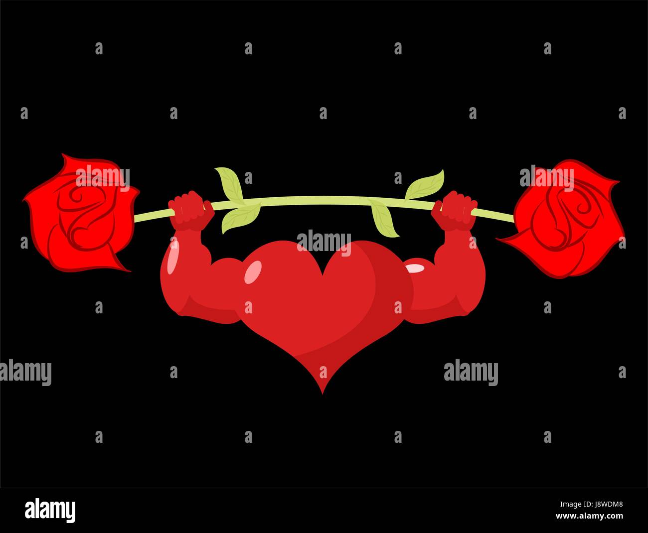 Heart strong. love powerful. Sport barbell rose flower Stock Vector ...