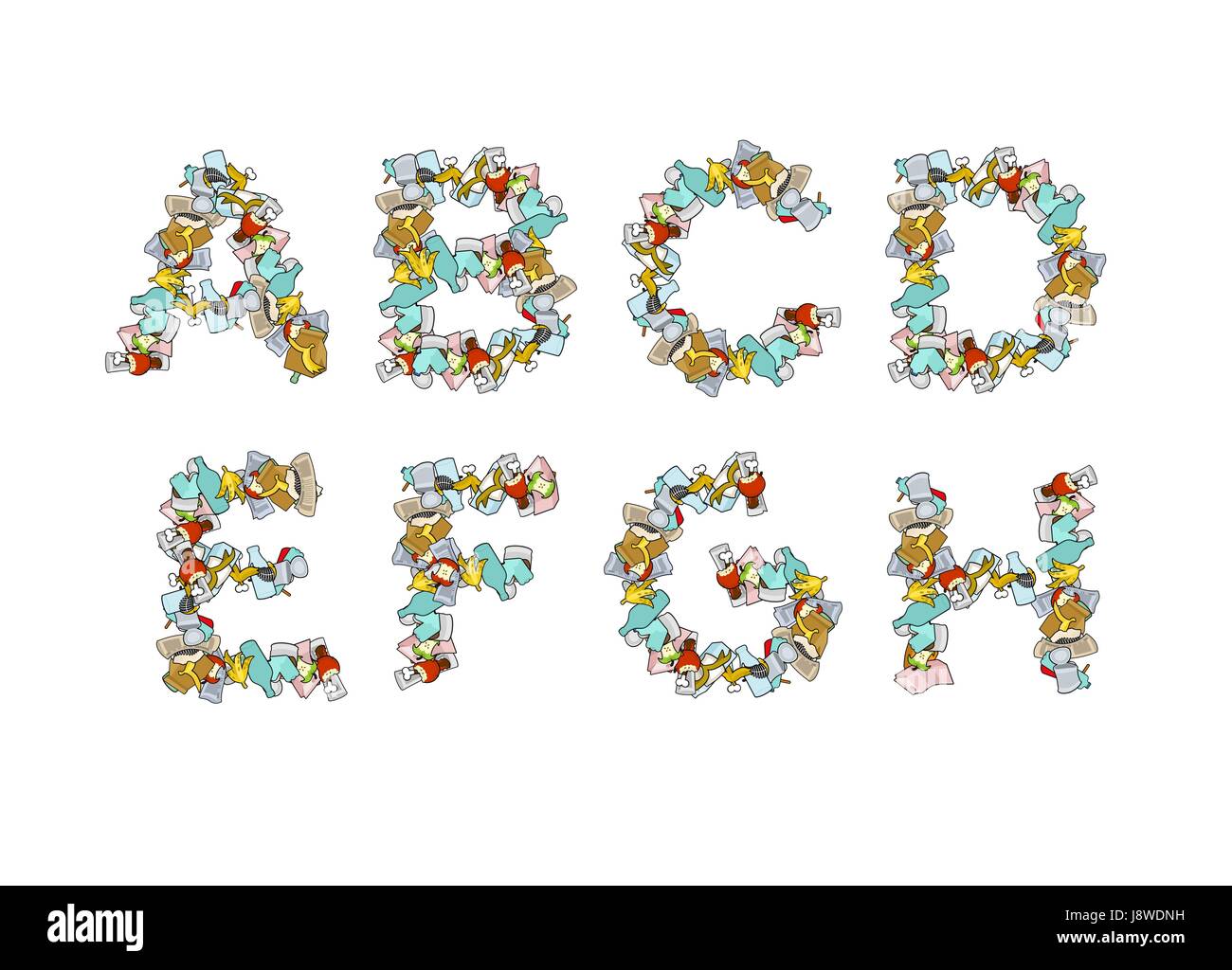 Rubbish font. Trash ABC. garbage alphabet. Letter litter. Part 1 Stock ...