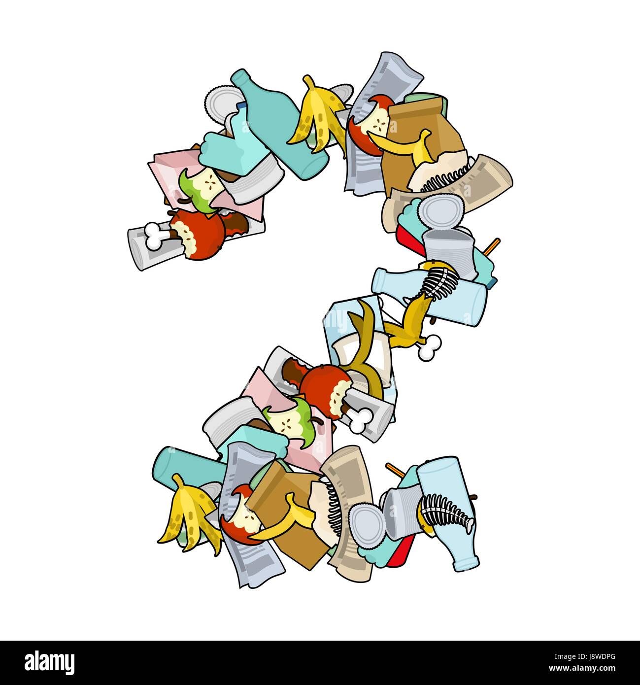 Number 2 Rubbish. Trash font two sign. garbage alphabet symbol ...