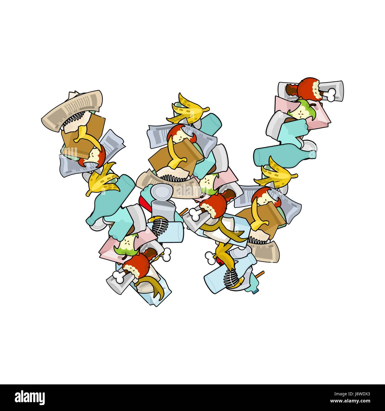 Letter W Rubbish. Trash font. garbage alphabet. Lettering litter Stock ...