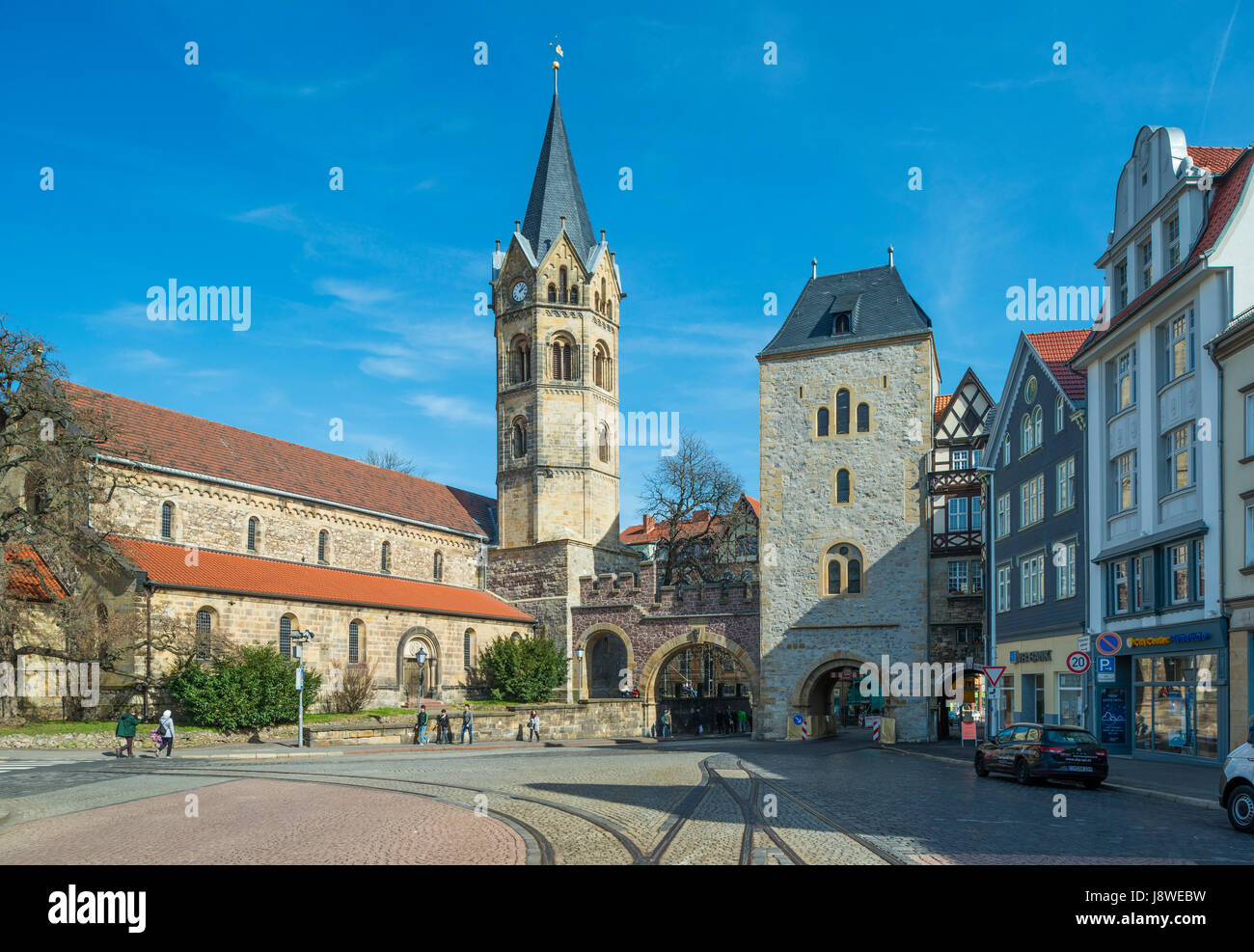 Church Nikolaikirche with Nikolaitor, oldest city gate in Thuringia ...