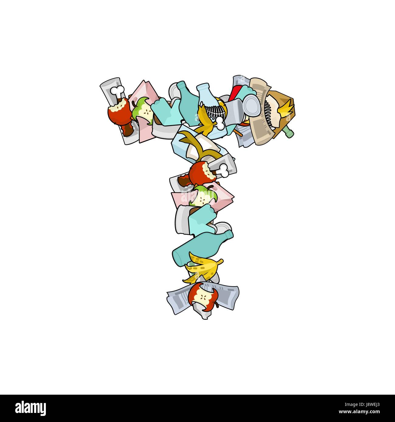 Letter T Rubbish. Trash font. garbage alphabet. Lettering litter Stock ...