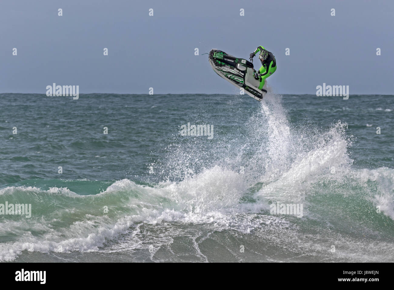 Jet Ski driver in wave, Stunt, Atlantic Ocean, Portugal Stock Photo - Alamy