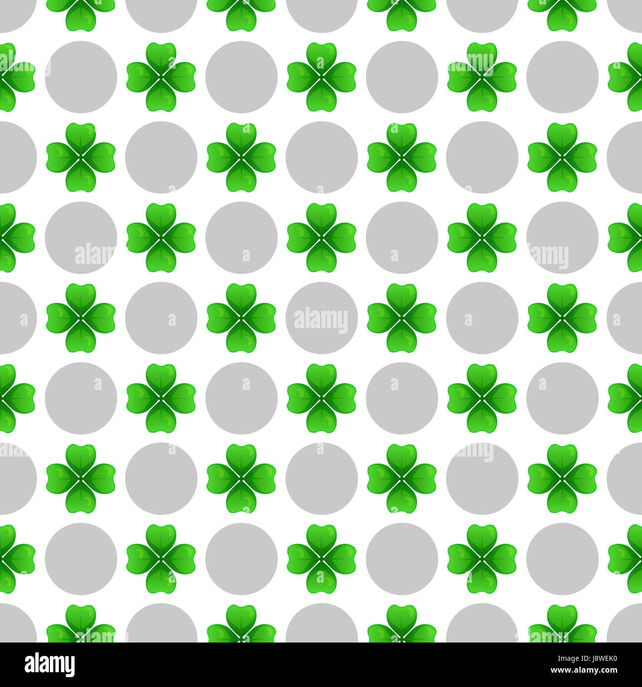 Green clover with four leaves and grey circles on white background. St ...