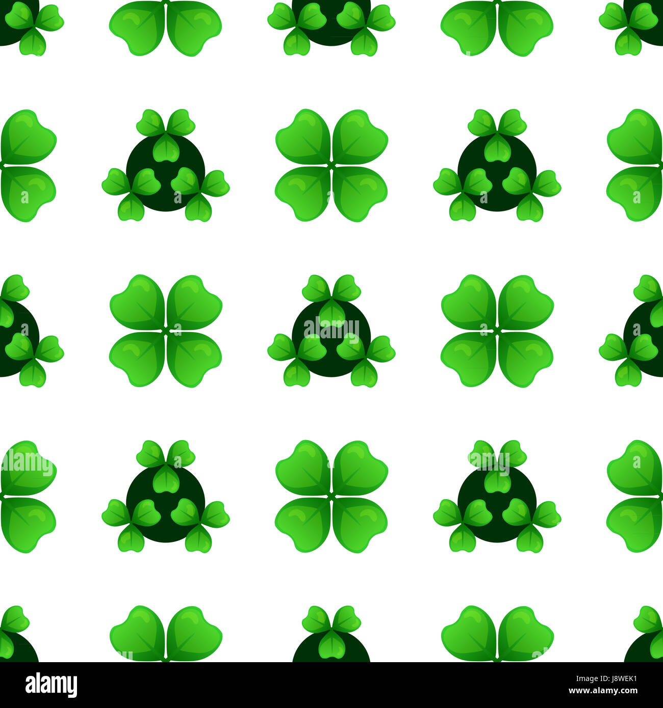 Green clover sprigs with four leaves and three-leafed shamrock. Plants ...