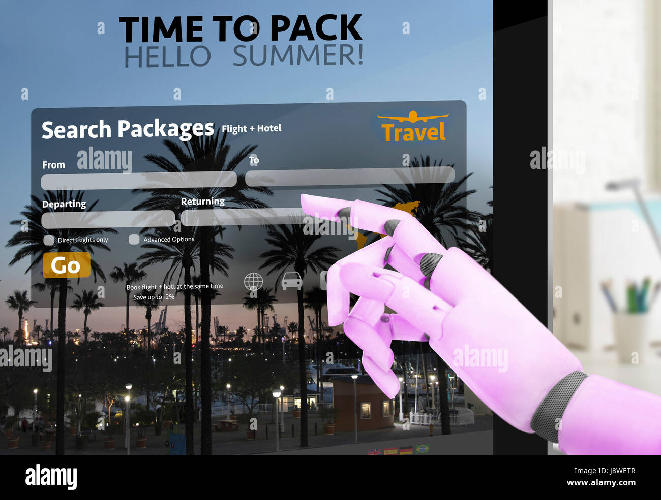 Robot cyborg booking vacation - artificial intelligence Stock Photo - Alamy