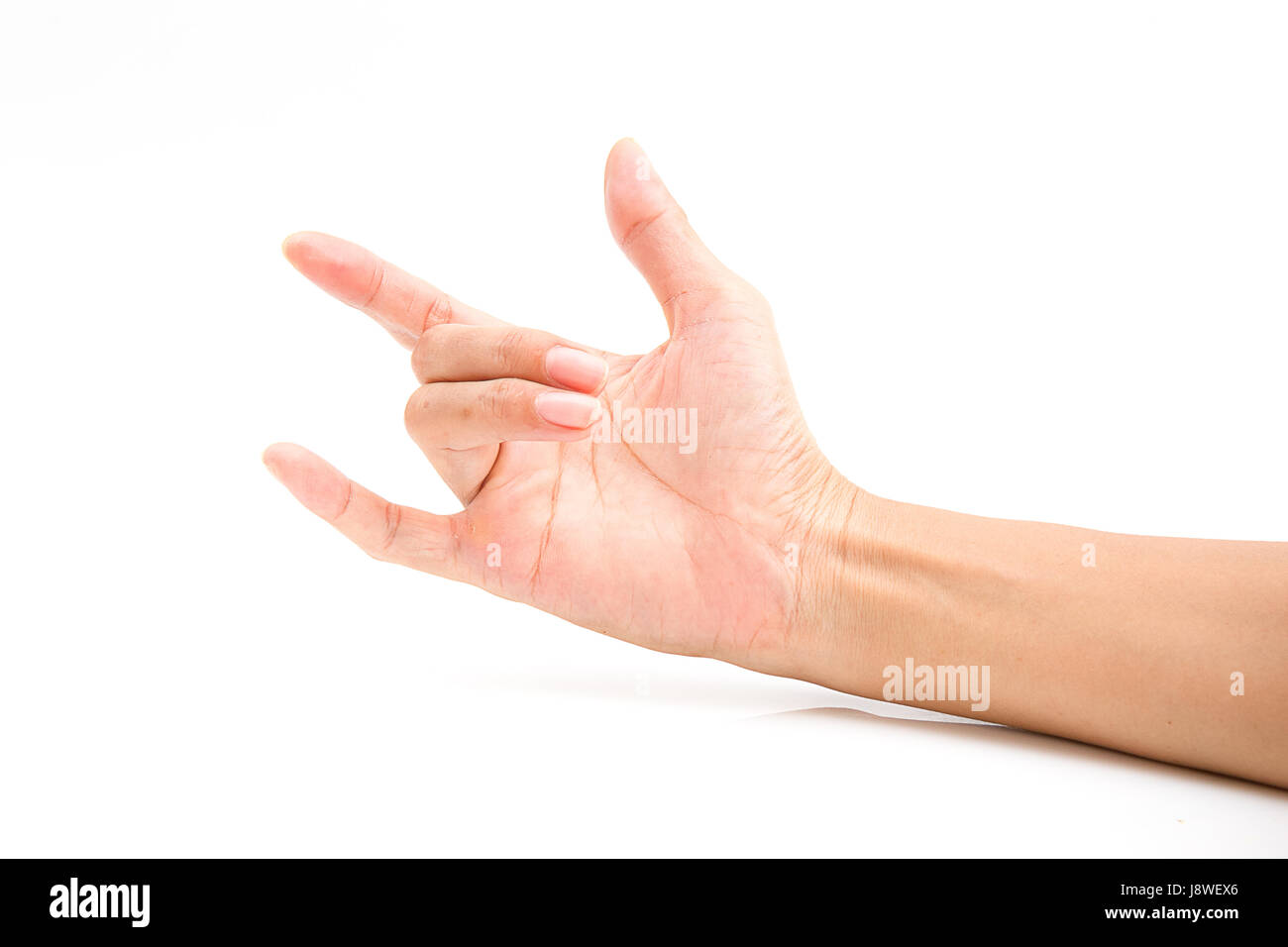 woman hands with open palms over white table Stock Photo - Alamy