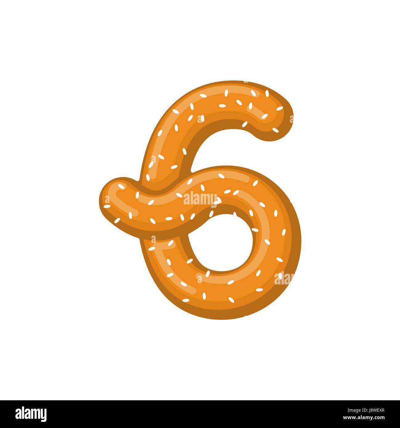 Number 6 pretzel. snack font six symbol. Food alphabet sign ...