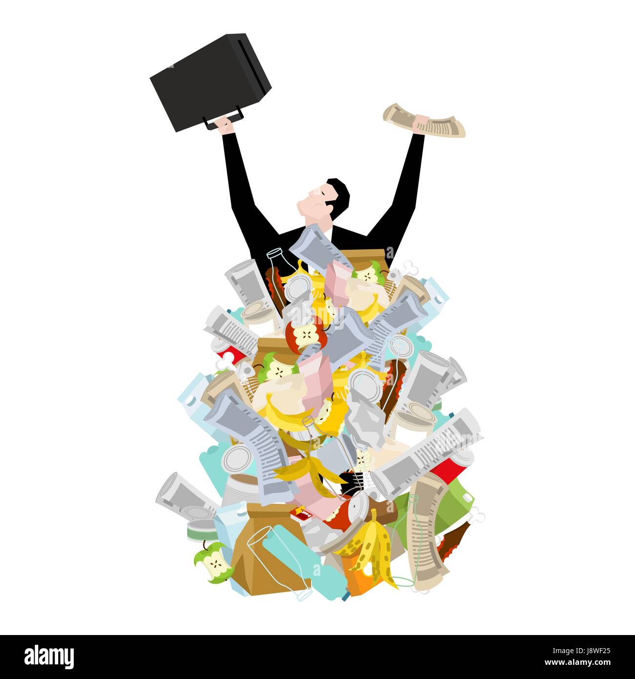 Businessman in garbage heap. Boss in Pile Rubbish. Waste management in ...