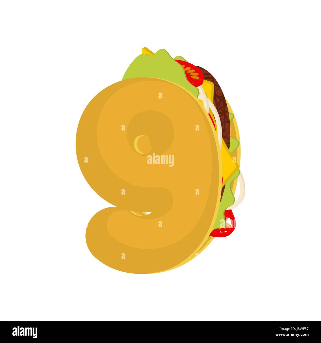 Number9 tacos. Mexican fast food font nine . Taco alphabet symbol ...