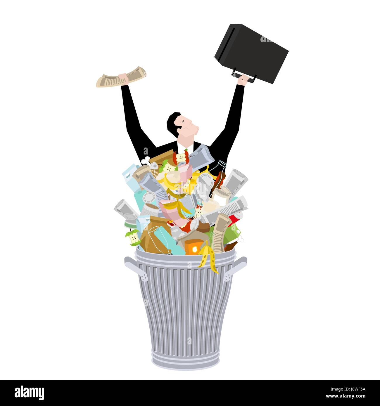 Businessman in Trash can. Business of garbage. Tie and case. rubbish ...
