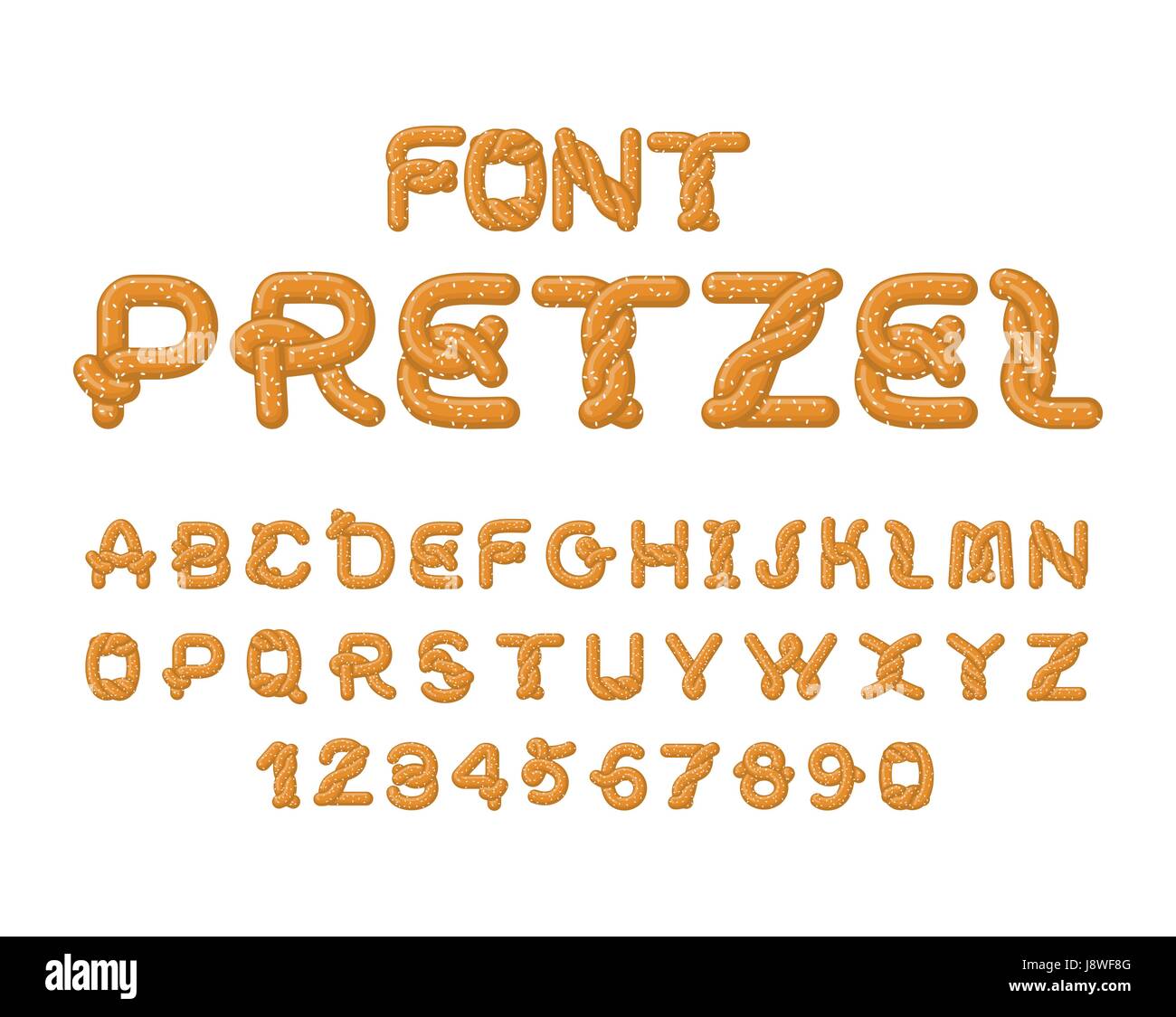 Pretzel font. Food alphabet. Traditional German meal is ABC. Bake snack ...