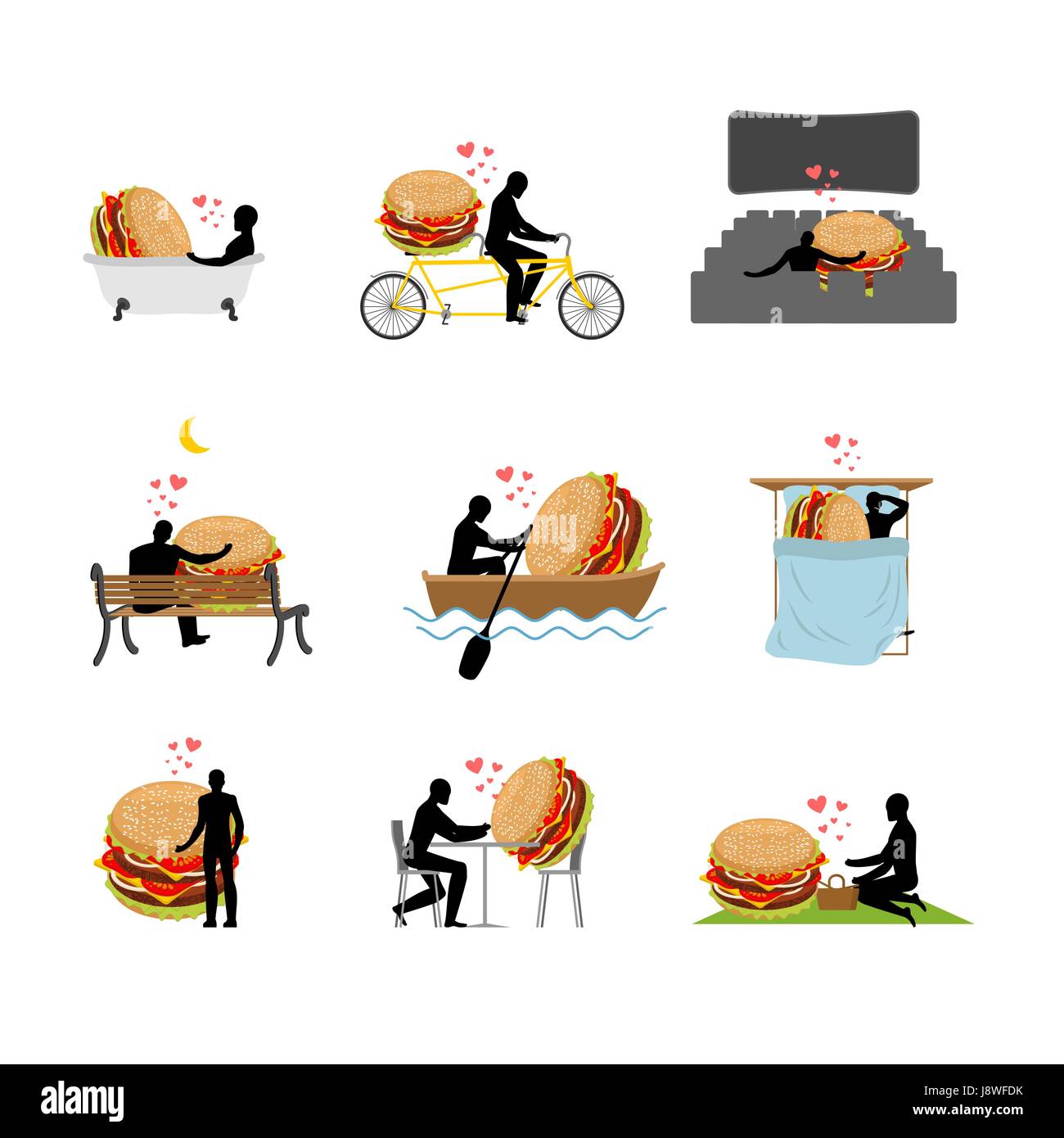 lover fast food. set. Man and hamburger in movie theater. Lovers in ...